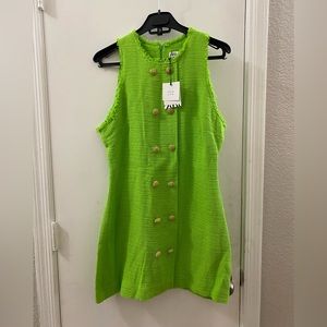 Zara | Dresses | Zara Neon Green Tweed Dress | Poshmark